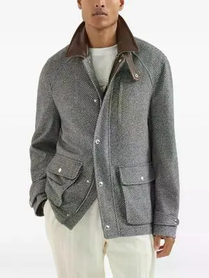 Brunello Cucinelli Diagonal Field Jacket With Leather Inserts
