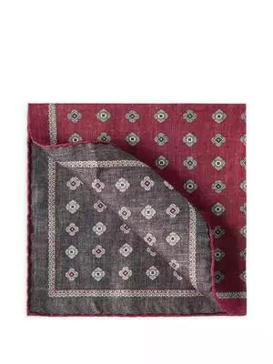 Brunello Cucinelli Silk Pocket Square With Medallion Design - Red