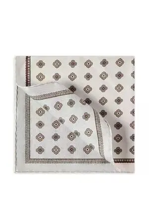 Brunello Cucinelli Silk Pocket Square With Medallion Design - Neutrals