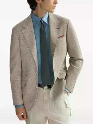 Brunello Cucinelli Wool, Alpaca And Silk Houndstooth Deconstructed Cavallo Blazer