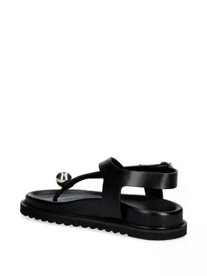 SOULIERS MARTINEZ Spiaggia Leather Flat Sandals - Black
