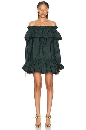 Saint Laurent Ruffled Silk Mini Dress - Vert Fonce