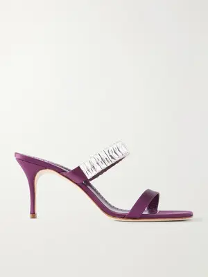 Manolo Blahnik Sakobay' Crystal-embellished Satin Sandals - Purple
