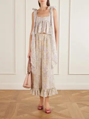 Chloé Ruffled Floral-print Silk Wide-leg Trousers