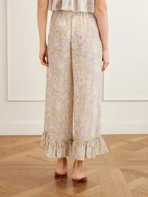 Chloé Ruffled Floral-print Silk Wide-leg Trousers