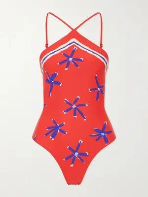 Staud Cadence Printed Halterneck One-piece - Red