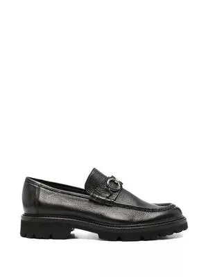 JOHN HARRISON Pebble-grain Leather Lug-sole Loafers With Gunmetal-tone Logo Bit