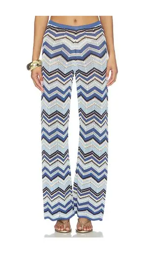 Devon Windsor Crochet Knit Metallic Wide Leg Trousers - Blue