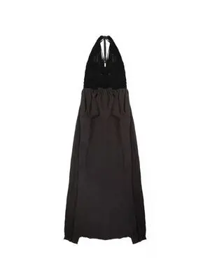 120% Lino Crochet-knit Halterneck Maxi Dress - Grey