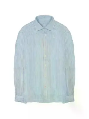 120% Lino Vertical-stripe Linen Shirt - Blue