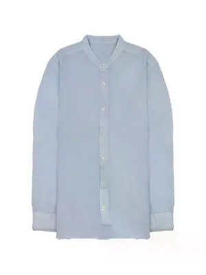 120% Lino Band-collar Linen Shirt - Blue