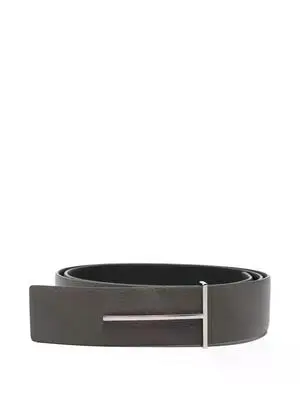 TOM FORD T-logo Pebbled Leather Belt - Grey