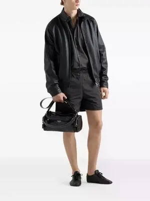 Prada Leather Shoulder Bag With Zipper Pockets - Black