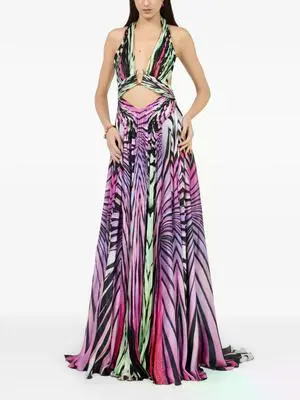 Roberto Cavalli Printed Halterneck Maxi Dress - Purple