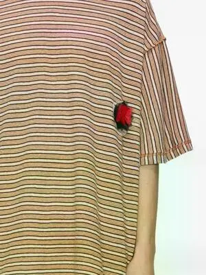 SONG FOR THE MUTE Striped Flower-patch T-shirt - Orange