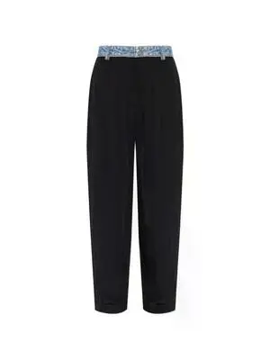 Alexander Wang Pleated Trousers With Contrast Denim Waistband - Black