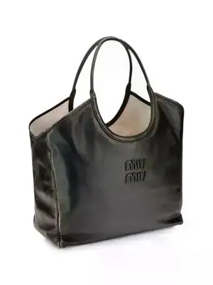 Miu Miu Ivy Logo-embossed Leather Tote Bag