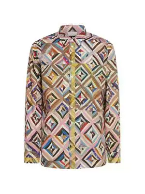PIERRE-LOUIS MASCIA Geometric Print Patchwork Effect Shirt - Neutrals