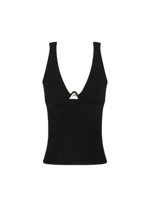 MARINE SERRE Ribbed Knit Moon-pendant Tank Top - Black