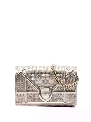 Dior Metallic Patent Microcannage Diorama Wallet On Chain Crossbody Bag - Gold