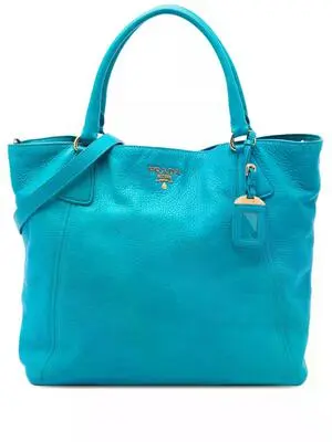 Prada Vitello Daino Open Convertible Tote Satchel - Blue