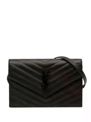 Saint Laurent Cassandre Monochrome Envelope Chain Wallet Crossbody Bag - Black