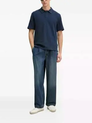 TRUSSARDI Waffle-knit Short-sleeve Polo Shirt - Blue