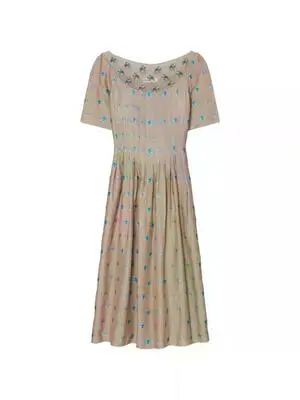 Tory Burch Embroidered Jacquard Midi Dress With Fil Coupé Roses