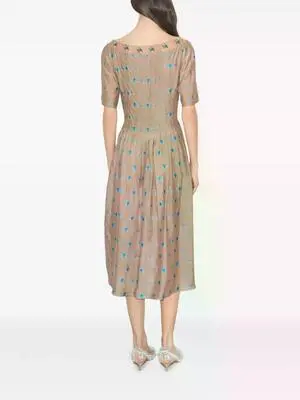 Tory Burch Embroidered Jacquard Midi Dress With Fil Coupé Roses