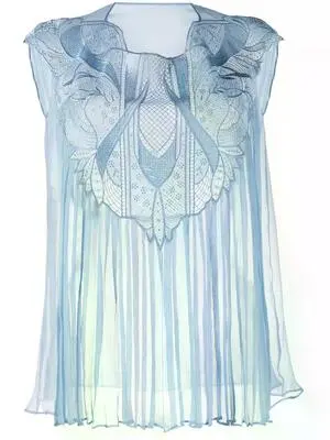 Alberta Ferretti Sleeveless Lace-embellished Silk Top