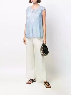 Alberta Ferretti Sleeveless Lace-embellished Silk Top
