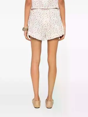 Posse Charlotte Floral-print Cotton Mini Shorts - Neutrals