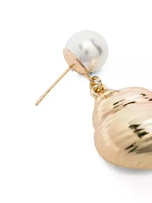 SELF-PORTRAIT Shell Pendant Drop Earrings With Pearl Embellishment - Gold