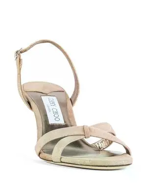 JIMMY CHOO Elsy Shimmer-suede Slingback Sandals - Neutrals