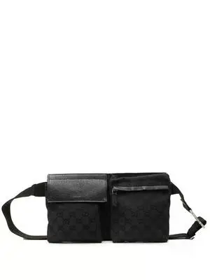 Gucci Gg Canvas Double Pocket Belt Bag - Black