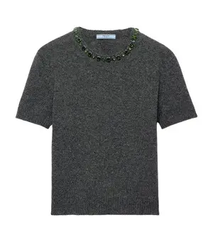 Prada Wool-cashmere Embellished Sweater - Grey