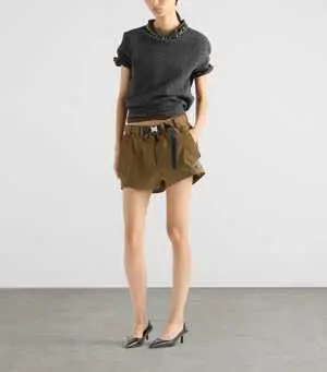 Prada Wool-cashmere Embellished Sweater - Grey