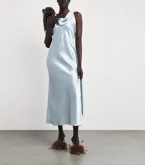 Acne Studios Silk Drape-neck Midi Dress - Blue