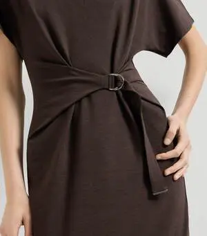 Brunello Cucinelli Wool-blend Belted Midi Dress