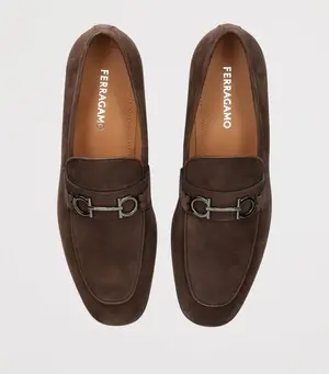 FERRAGAMO Gancini Hardware Suede Loafers