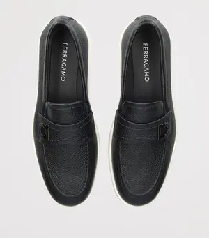 FERRAGAMO Leather Tancredi Loafers - Navy
