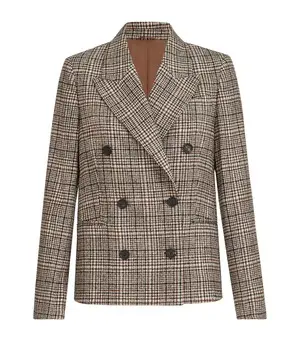 Brunello Cucinelli Checked Alpaca-blend Double-breasted Blazer - Beige