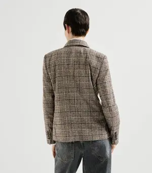 Brunello Cucinelli Checked Alpaca-blend Double-breasted Blazer - Beige