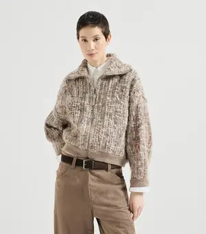 Brunello Cucinelli Mohair-blend Embroidered Zip-up Cardigan - Beige