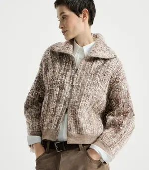 Brunello Cucinelli Mohair-blend Embroidered Zip-up Cardigan - Beige