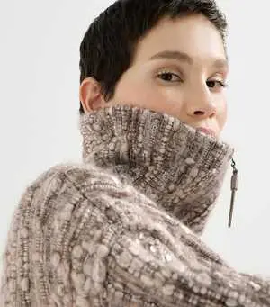 Brunello Cucinelli Mohair-blend Embroidered Zip-up Cardigan - Beige