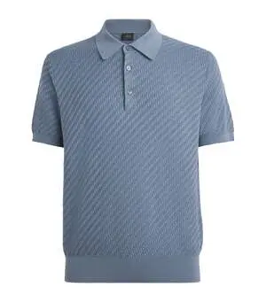 Brioni Cotton-silk-cashmere Woven Polo Shirt - Blue
