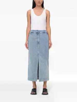 Another Tomorrow Stretch Organic Cotton Denim Midi Skirt