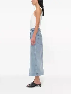 Another Tomorrow Stretch Organic Cotton Denim Midi Skirt