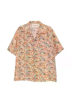 Valentino Garavani Floral-print Camp-collar Button-down Silk Shirt - Neutrals